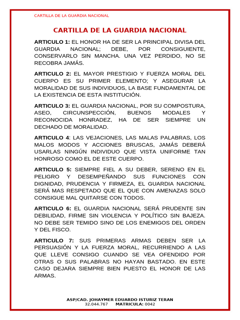 CARTILLA DE LA GUARDIA NACIONAL | PDF