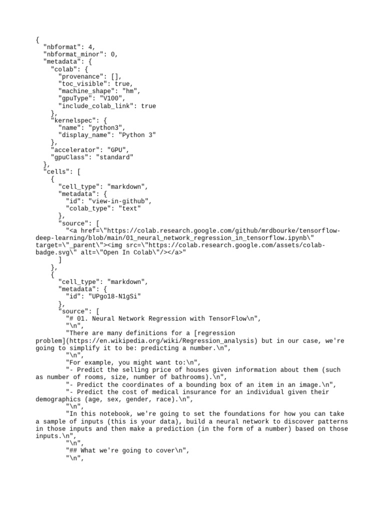 01 Neural Network Regression in Tensorflow - Ipynb | PDF