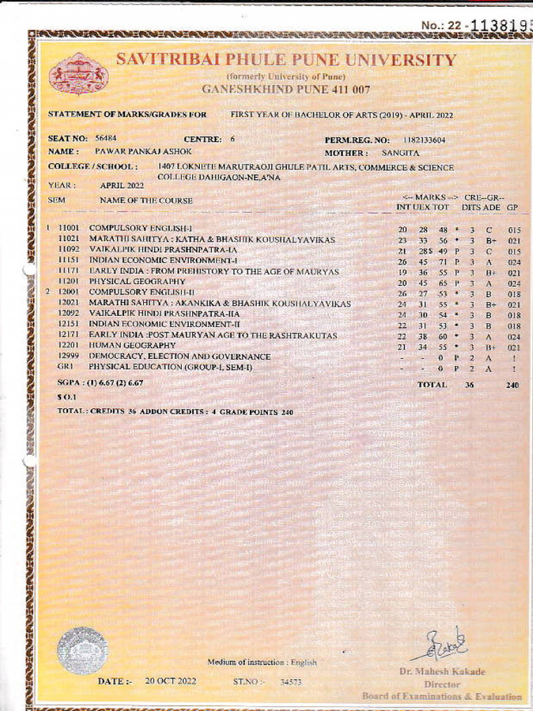 Mark Sheet With Conversation | PDF
