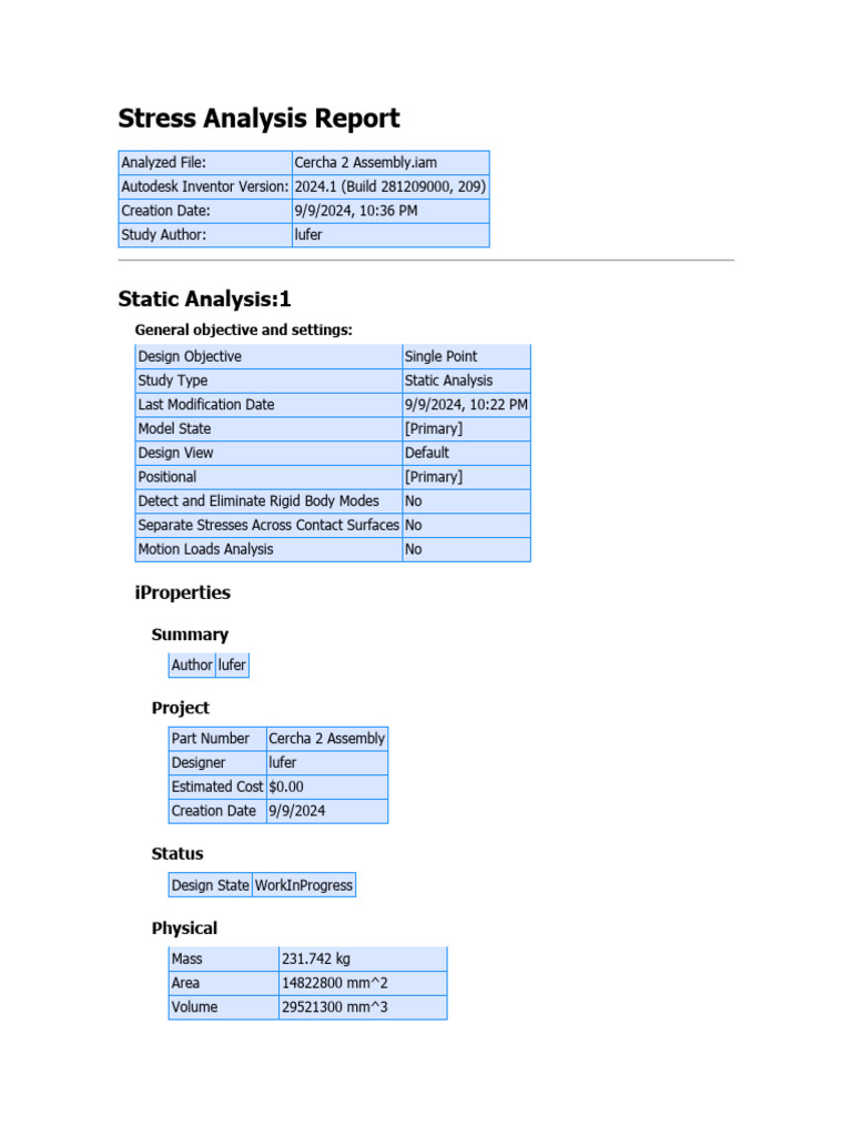 Cercha 2 Assembly - Iam Stress Analysis Report 9-9-2024 | PDF