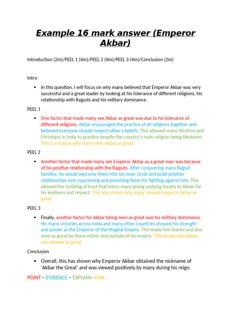 Example 16 Mark Answer (Emperor Akbar) | PDF