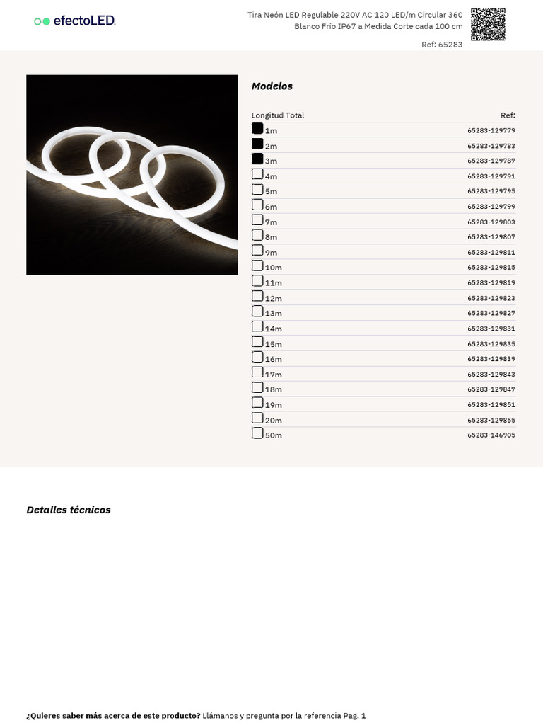 Tira Neón LED Regulable 220V AC 120 LED_m Circular 360 Blanco Frío IP67 ...