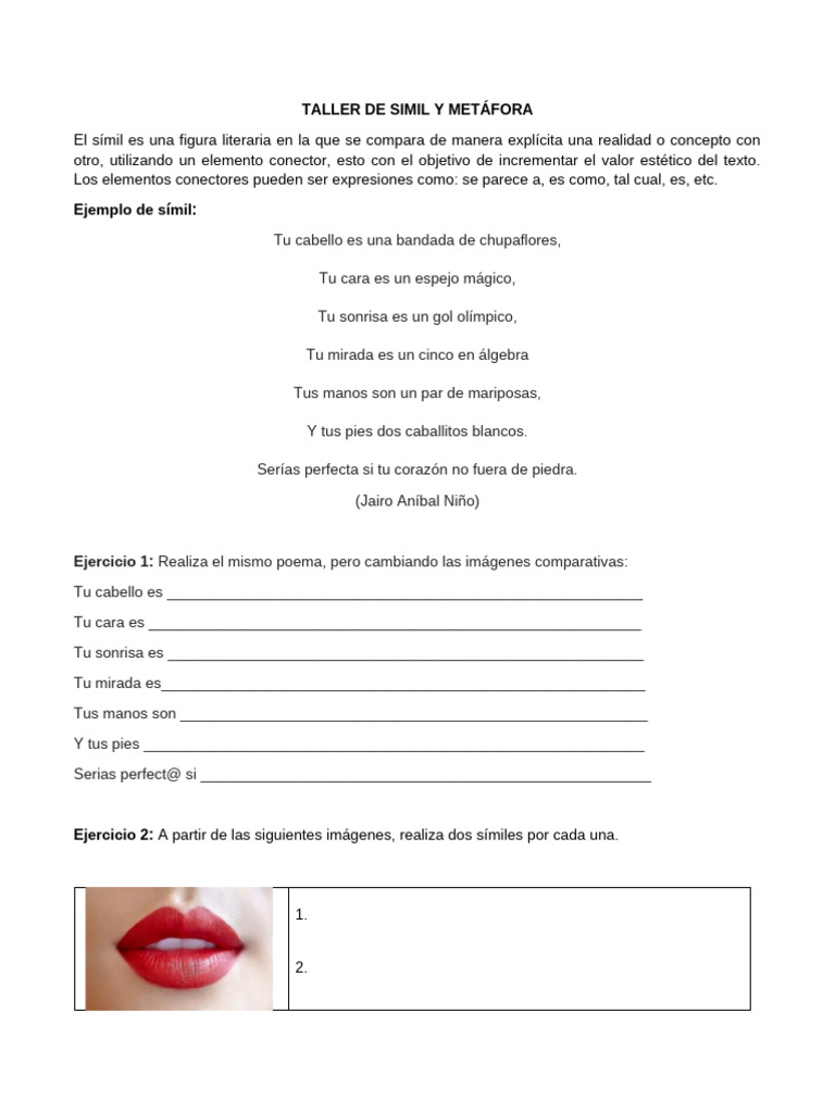Taller de Simil y Metáforas | PDF