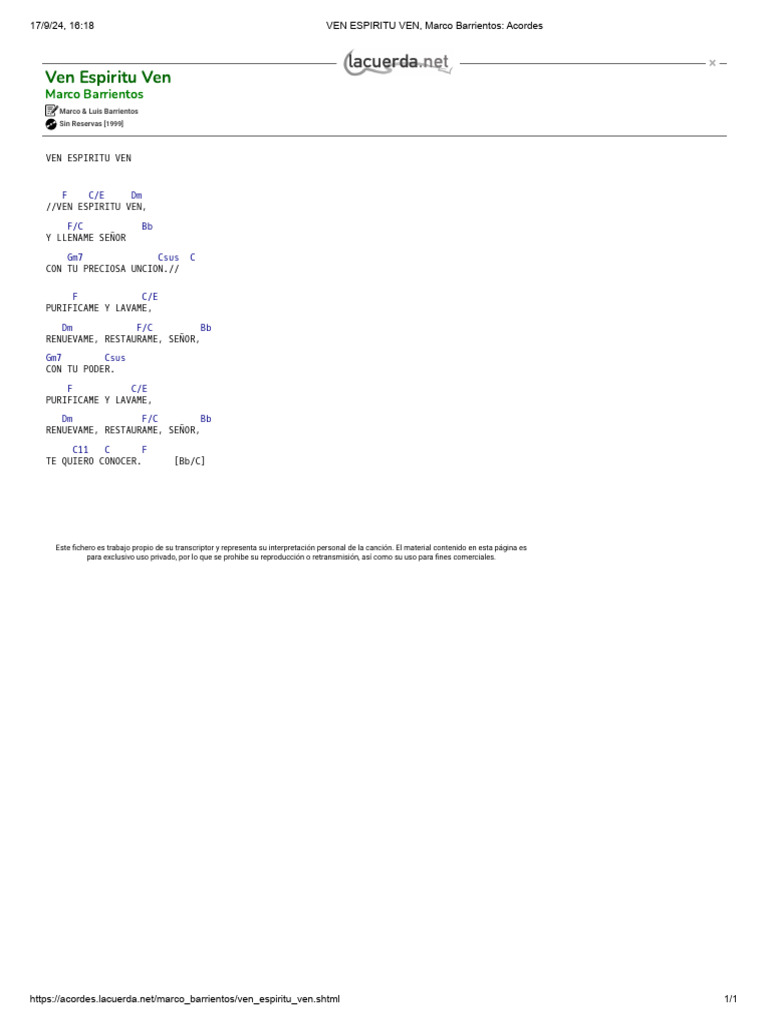 VEN ESPIRITU VEN, Marco Barrientos_ Acordes | PDF