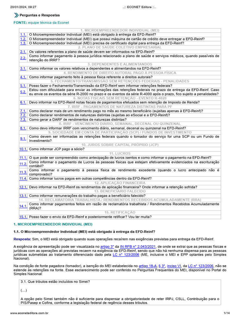 Perguntas e Respostas Efd Reinf | PDF | Imposto de Renda | Negócios
