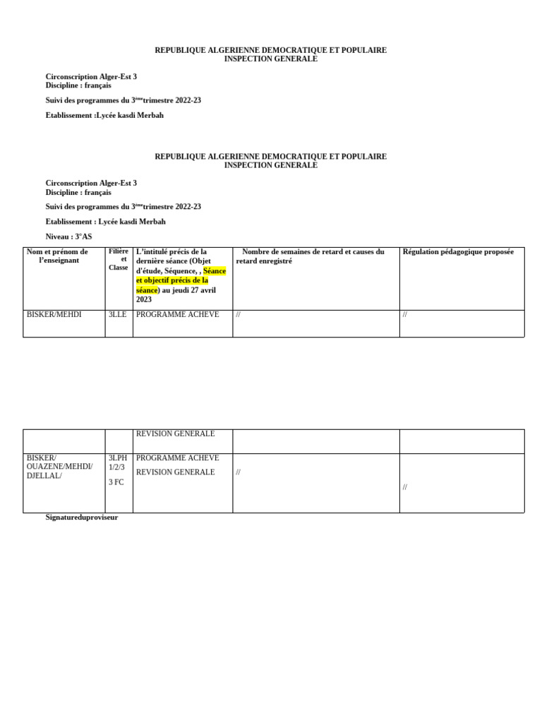 Canevas Du Suivi Des Programmes | PDF
