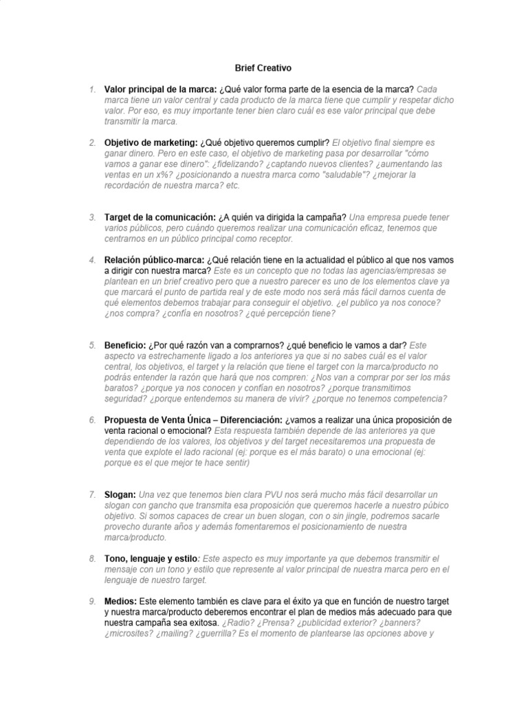 Modelo de Brief Creativo | PDF