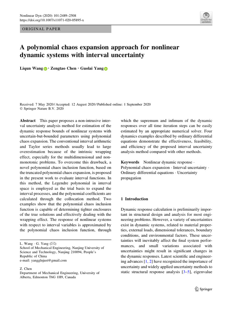 A Polynomial Chaos Expansion Approach For Nonlinear Dynamic Systems ...