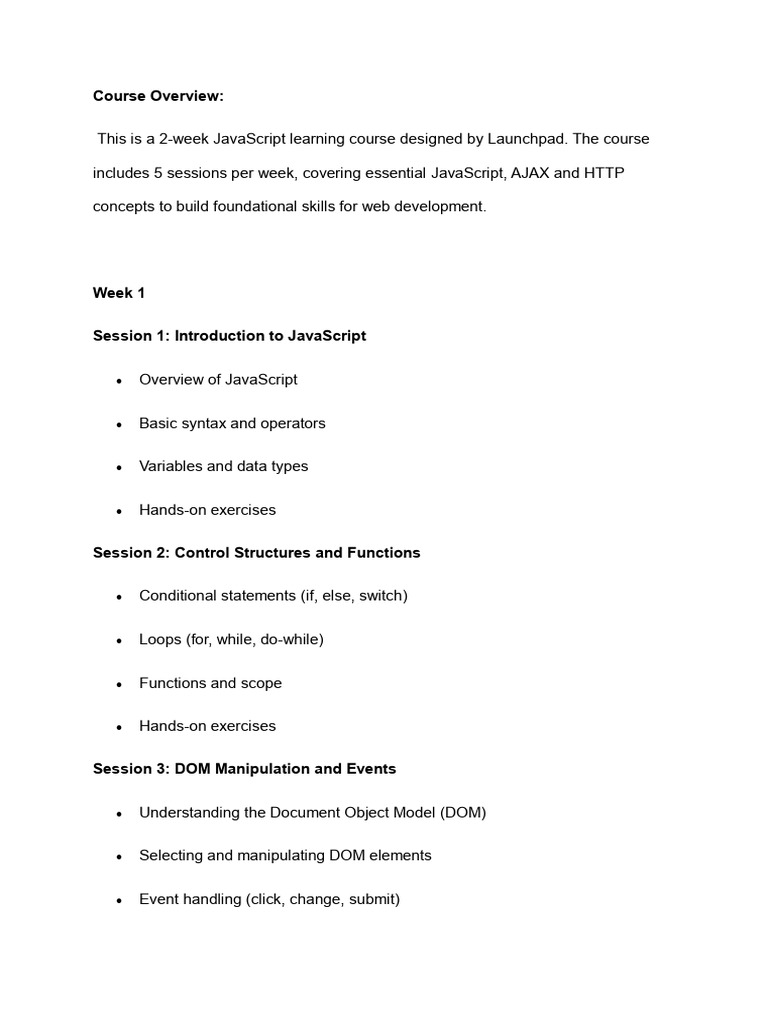 Javascript_Training_Plan_Launchpad | PDF