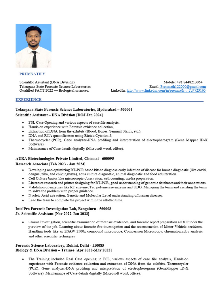 PREMNATH Updated Resume | PDF | Reverse Transcription Polymerase Chain Reaction | Polymerase ...