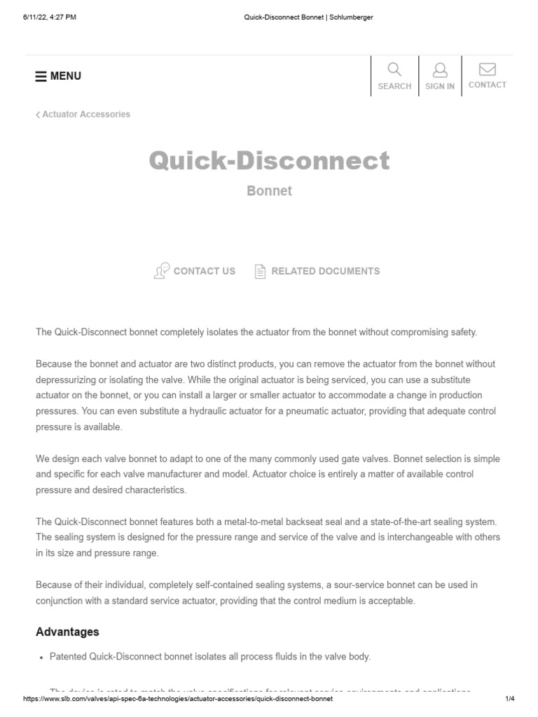 Quick-Disconnect Bonnet - Schlumberger | PDF