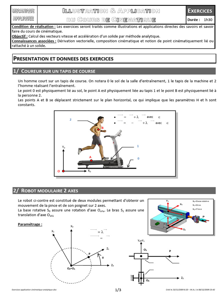 Exercices Application Cinematique Analytique | PDF