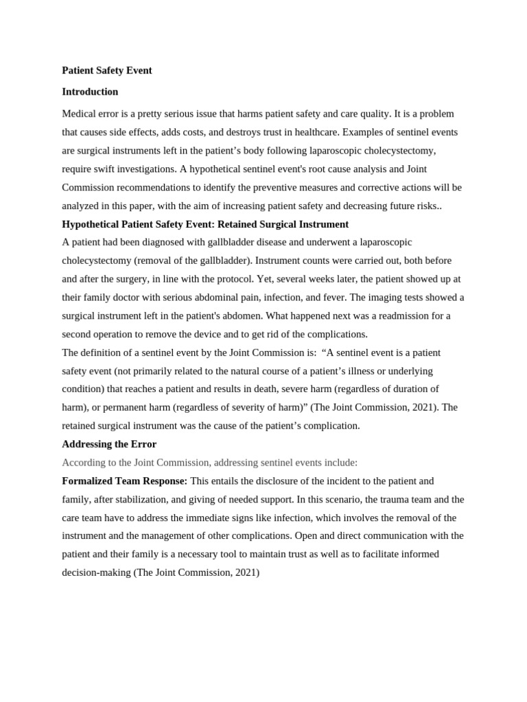 Patient Safety Event | PDF