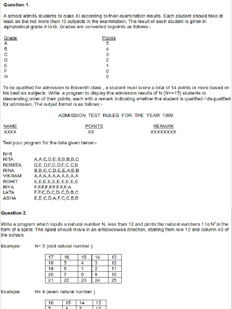 ISC 1999 Computer Science Paper 2 Practical | PDF