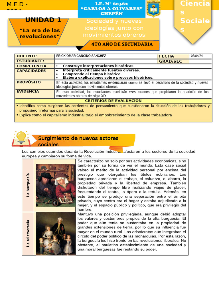 Ficha de Actividad CCSS 4° - Semana 4 | PDF