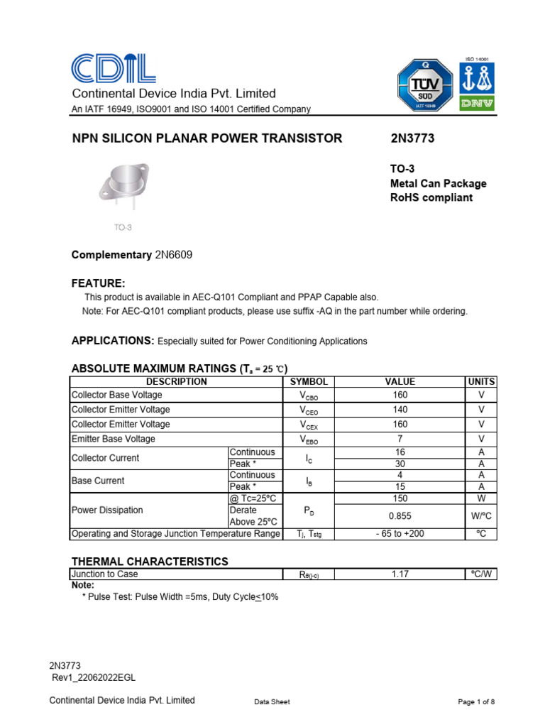 Continental Device India Pvt. Limited: NPN Silicon Planar Power ...