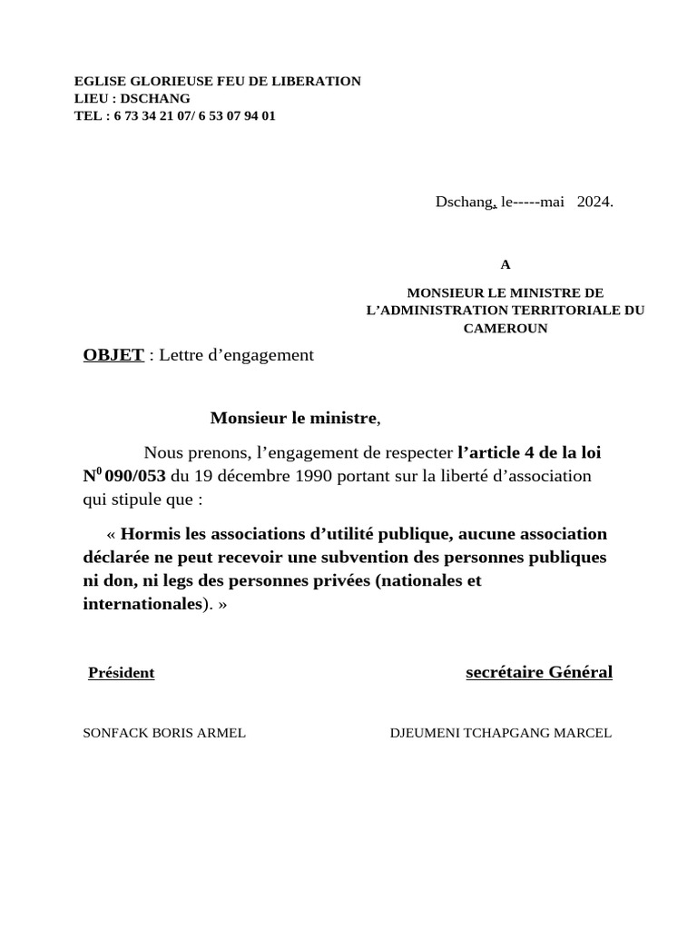 Lettre D'engagement DOUALA2 | PDF