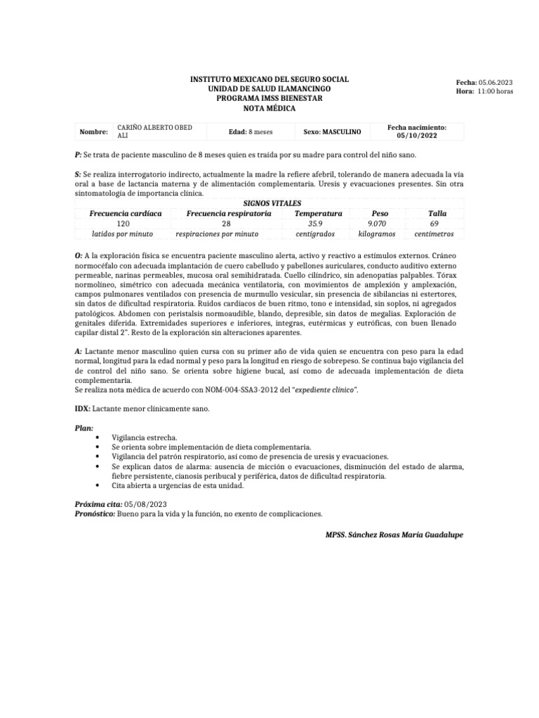 ejemplo nota medica | PDF