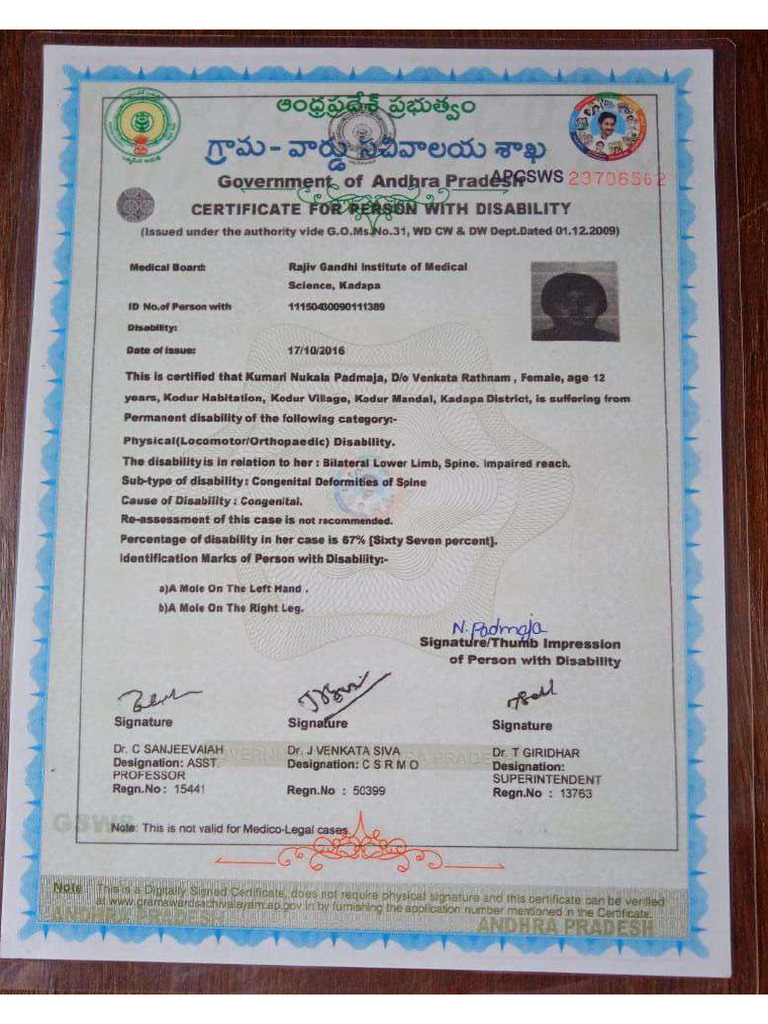 Disability Certificate | PDF
