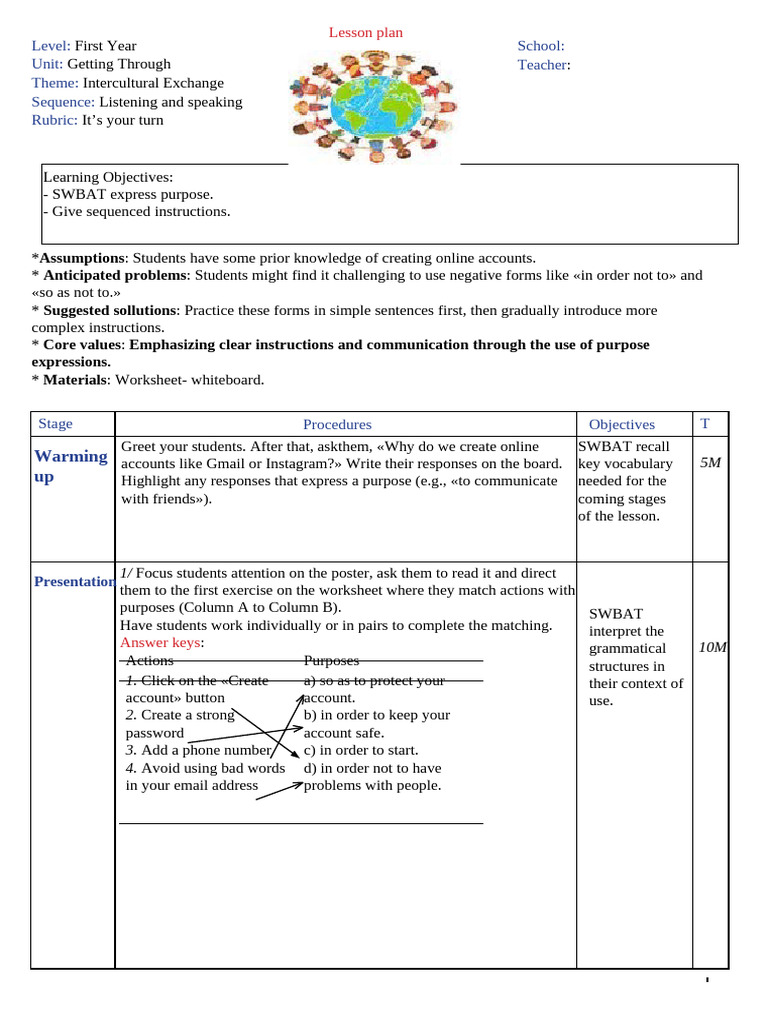 expressing purpose lesson plan (1) | PDF