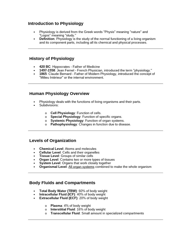 Introduction to Physiology QUIZ 1 | PDF