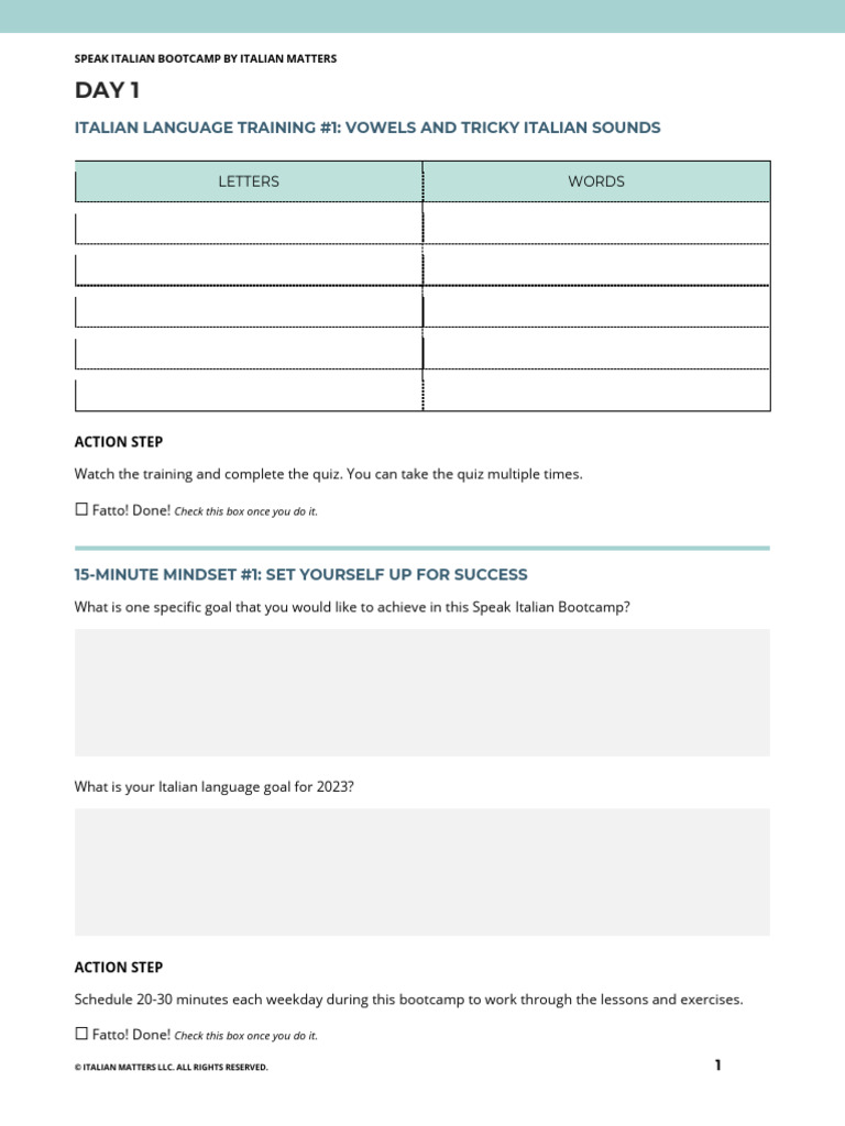 Speak Italian Bootcamp Workbook | PDF