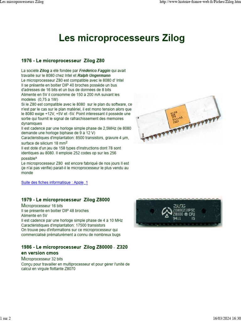 Les Microprocesseurs Zilog | PDF