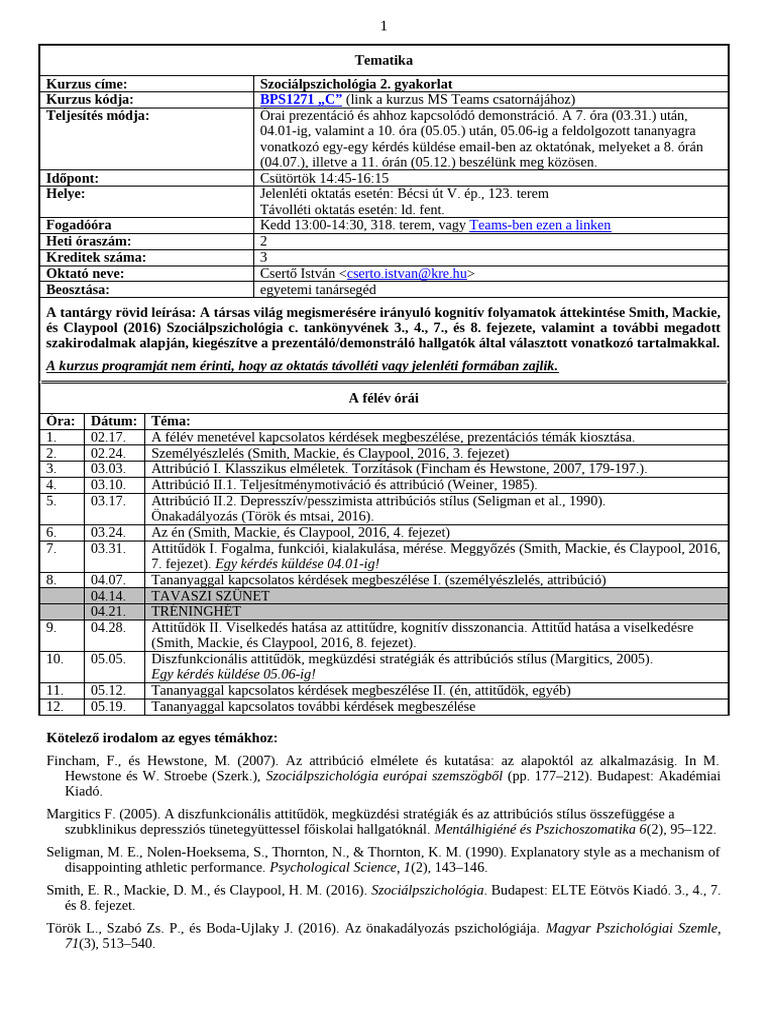 BPS 1271 C Szociálpszi 2 Gyak | PDF