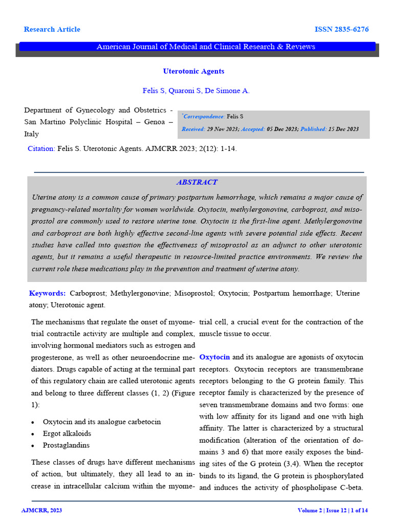 Uterotonic Agents | PDF