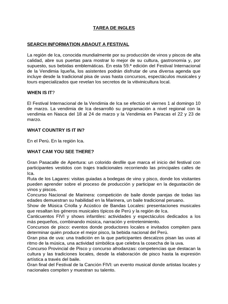 VENDIMIA (TAREA INGLES) | PDF