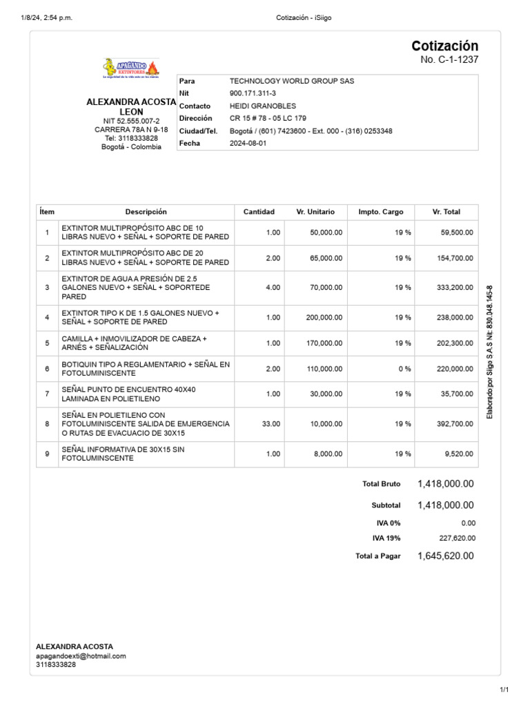 Cotizacion Technology World # 1237 | PDF