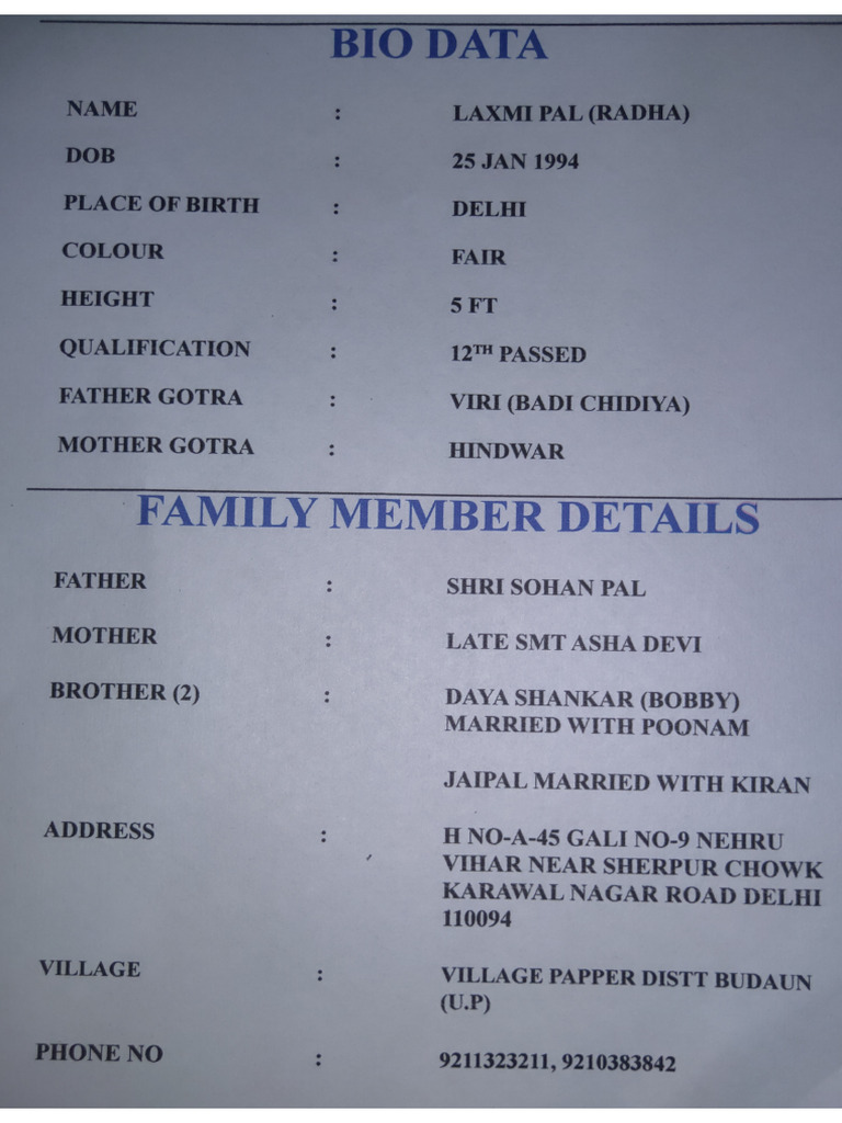 Marriage Bio Data | PDF