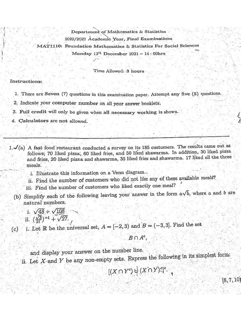 2021 Math 1110 Exam | PDF