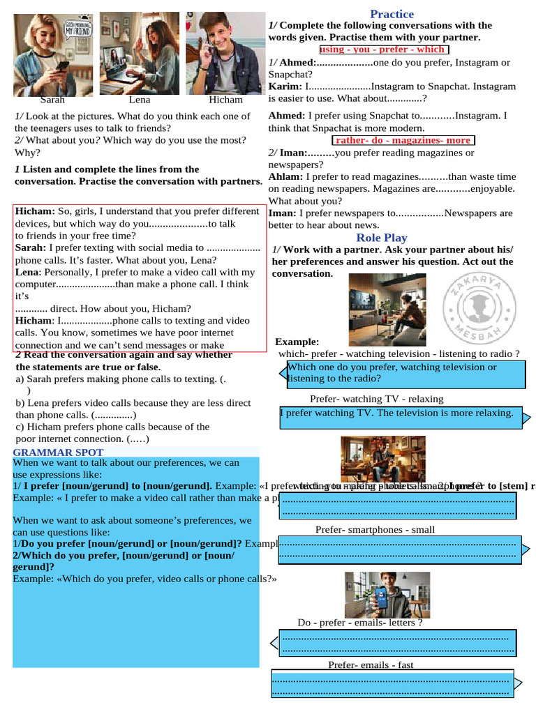 Expressing Preferences Worksheet | PDF