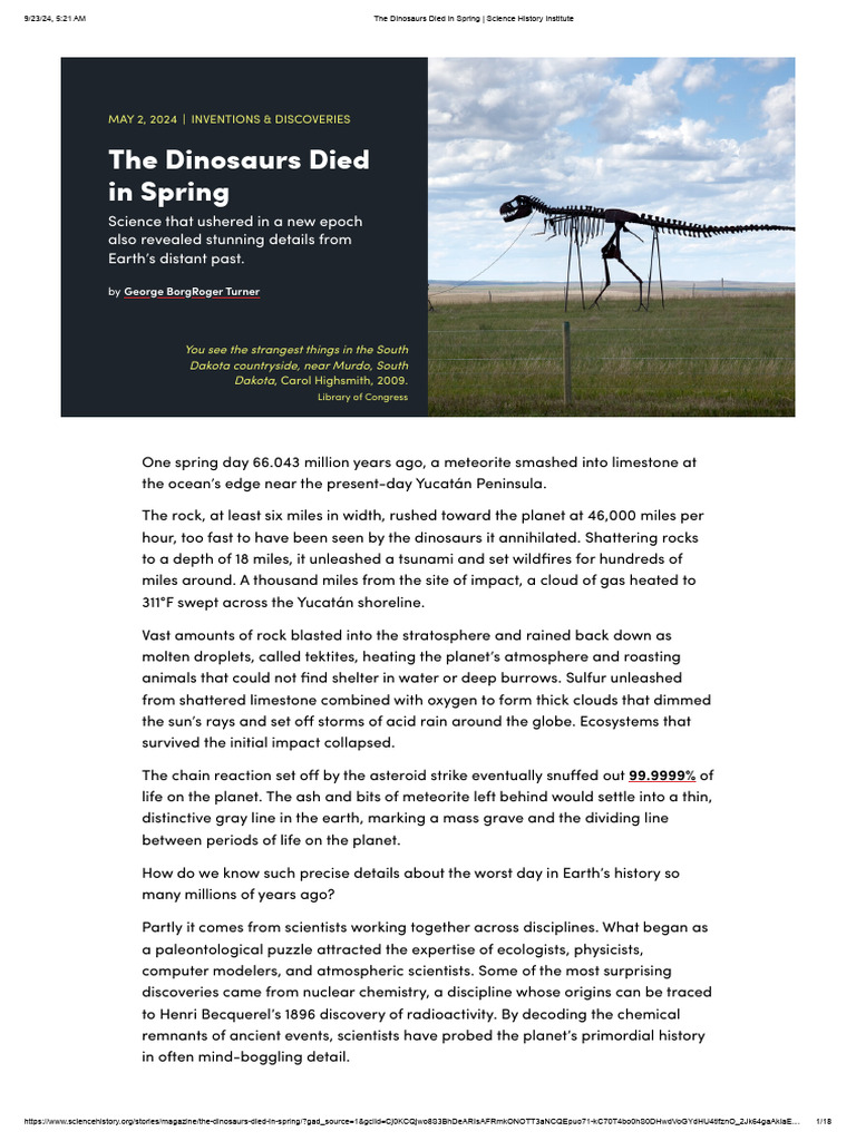 The Dinosaurs Died in Spring - Science History Institute | PDF | Mars ...