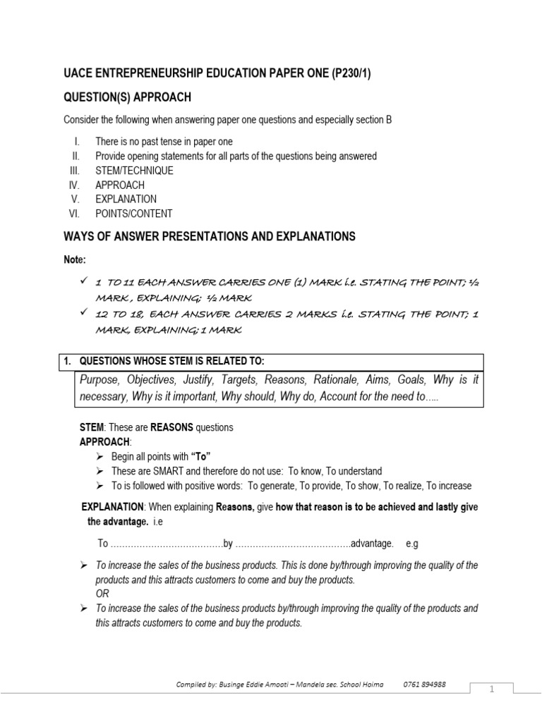 Uace Ent Paper One QN Approach 2024 | PDF