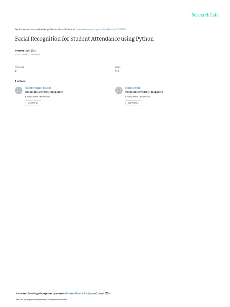 Facial Recognition For Student Attendance Using Python | PDF | Databases | Business