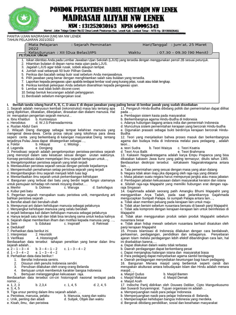 Soal Sejarah Peminatan Oke | PDF