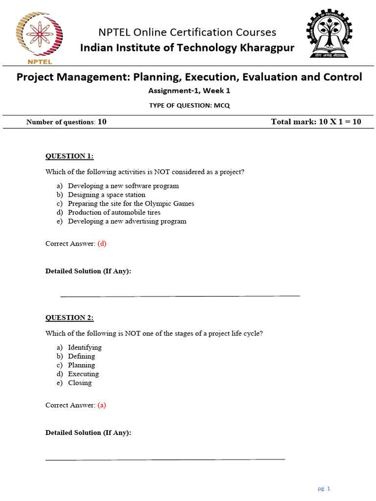Assignment 1 - Project Management | PDF