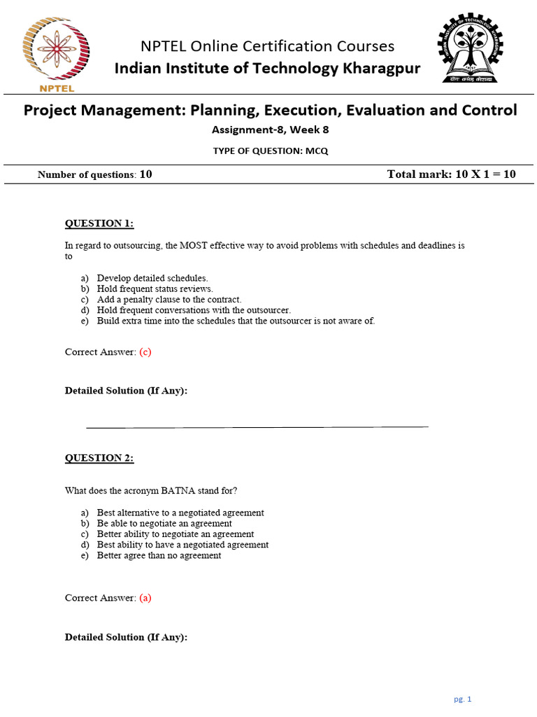Assignment 8 - Project Management | PDF