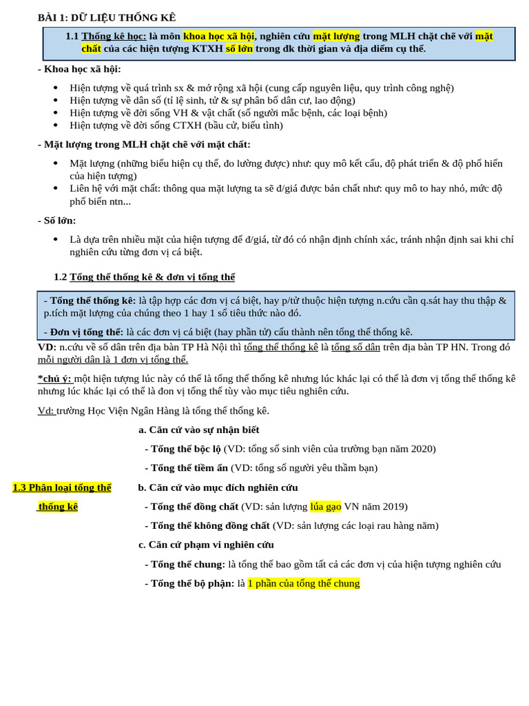 NOTE - THỐNG KÊ KT VÀ KD | PDF