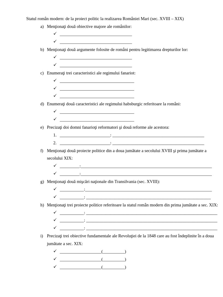 Statul Roman Modern Xviii Xix Fisa Lucru | PDF