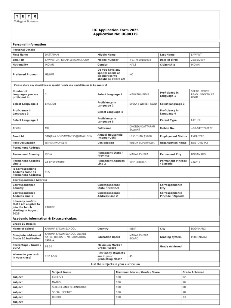 Application Form UG00319 | PDF