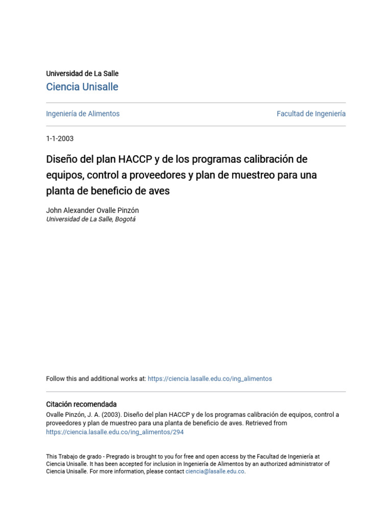 Diseño Del Plan HACCP y de Los Programas Calibración de Equipos | PDF | Análisis de Riesgo y ...