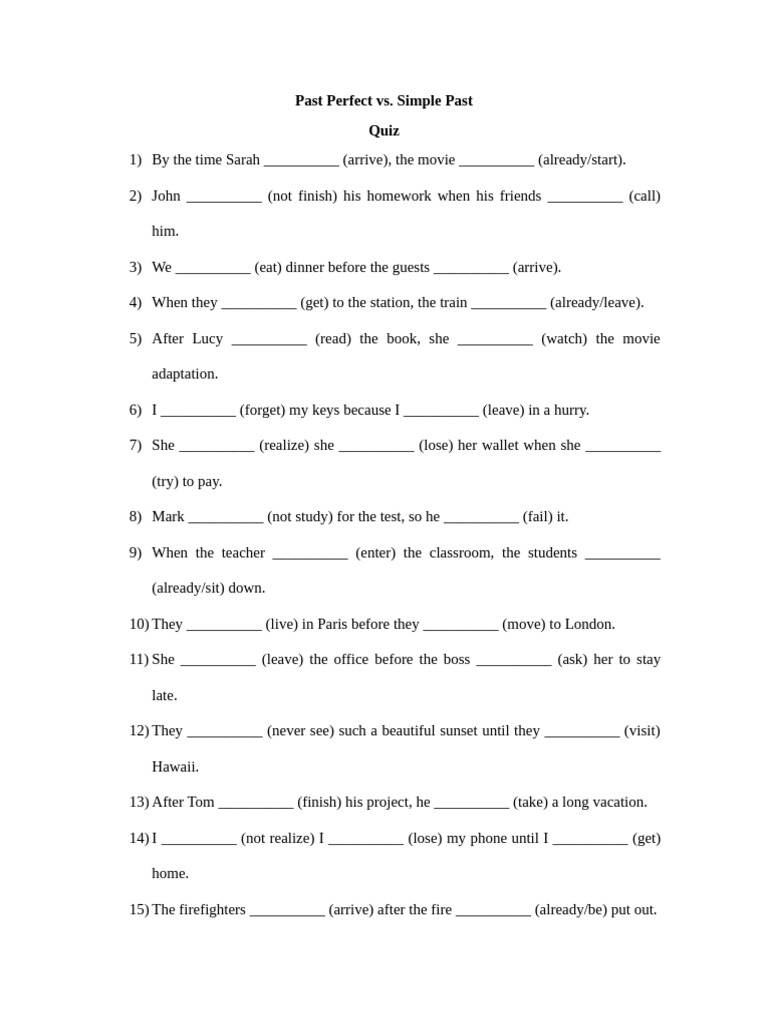 Past Perfect Vs Simple Past Quiz (Answers) | PDF