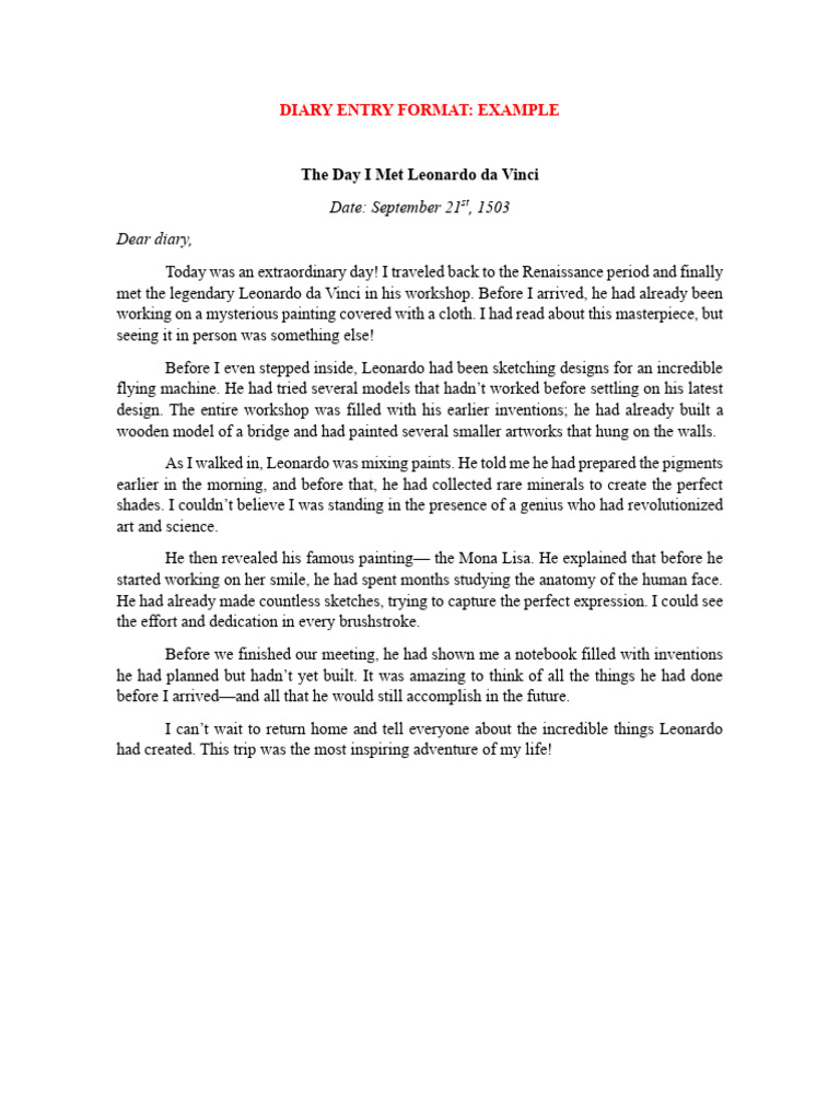 Diary Entry Format - Example | PDF