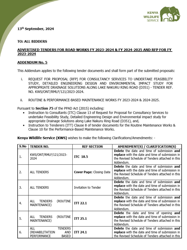 Addendum No. 5-Extension of Submission | PDF
