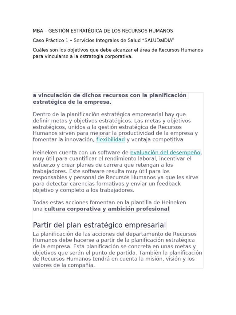 Módulo 5 - Gestión Estratégica de Los RRHH - Caso Práctico 1 | PDF