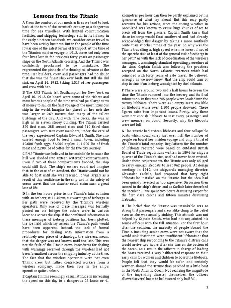 Titanic Disaster: Lessons in Safety | PDF | Water Transport | Travel