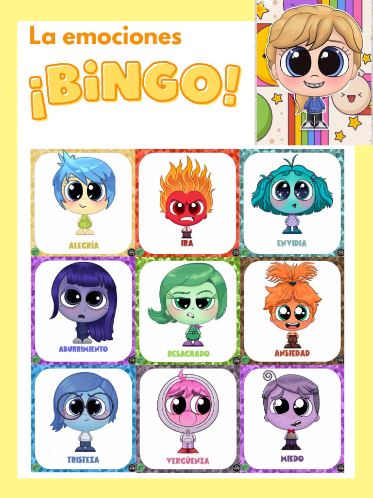 Hoja de Trabajo de Bingo Emojis y Emociones Ilustrado Amarillo y ...